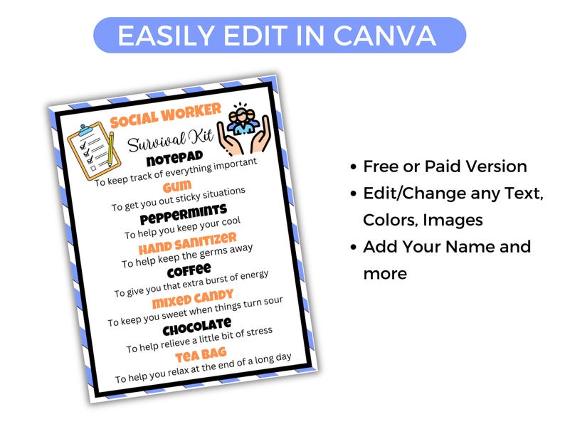 Editable Social Worker Survival Kit Gift, School Social Work ...
