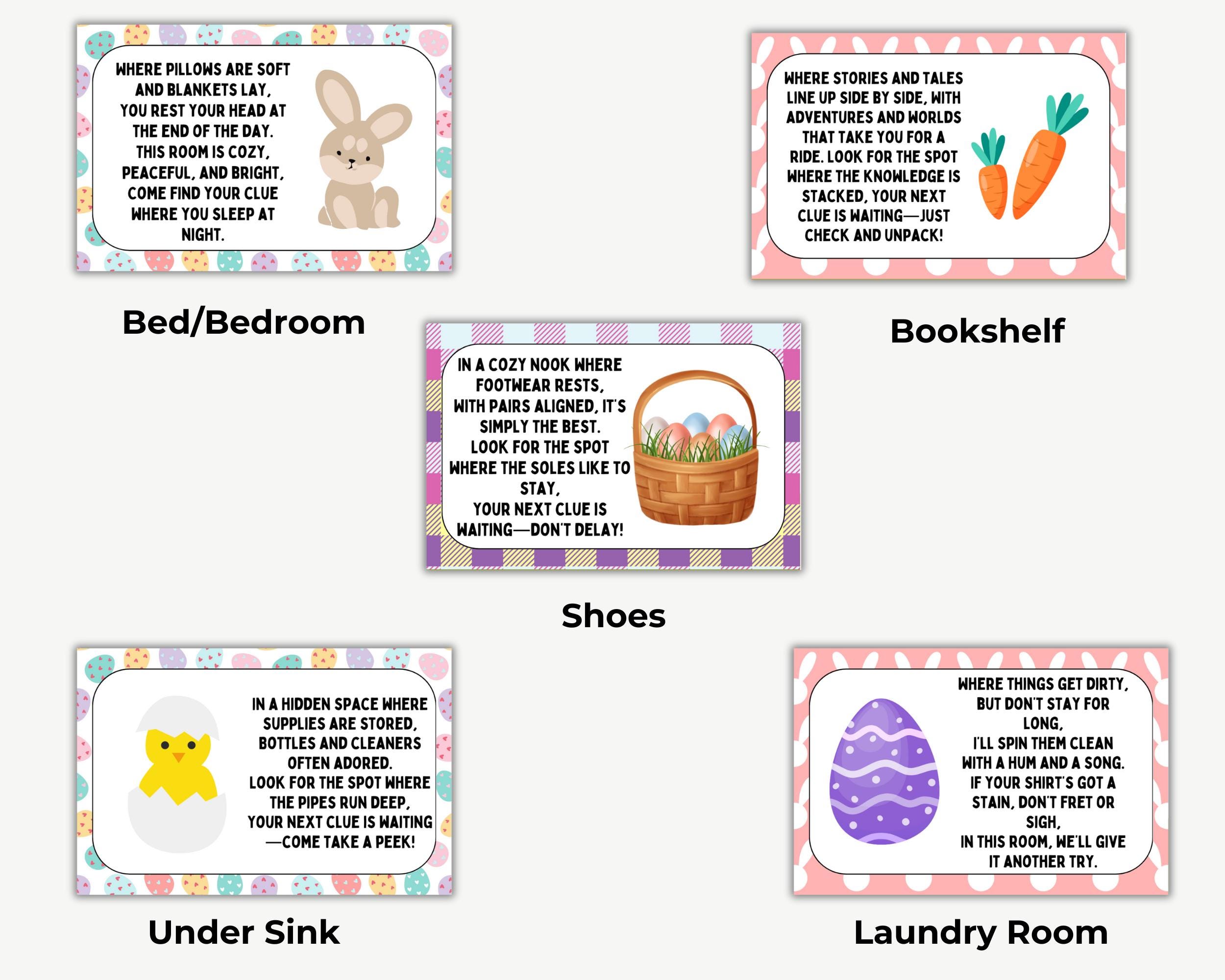 Easter Scavenger Hunt, Printable Indoor Easter Treasure Hunt Clues ...