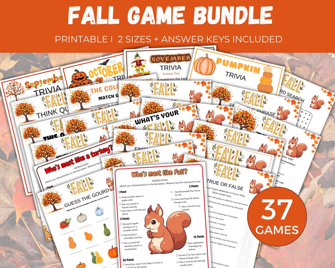 Fall Games Bundle, 37 Fall Party Games for Kids Adults + Teens, Fall ...