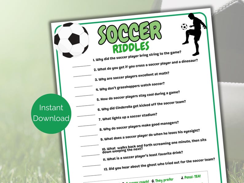 Soccer Jokes, Soccer Riddles, Printable Soccer Party Game, Soccer ...