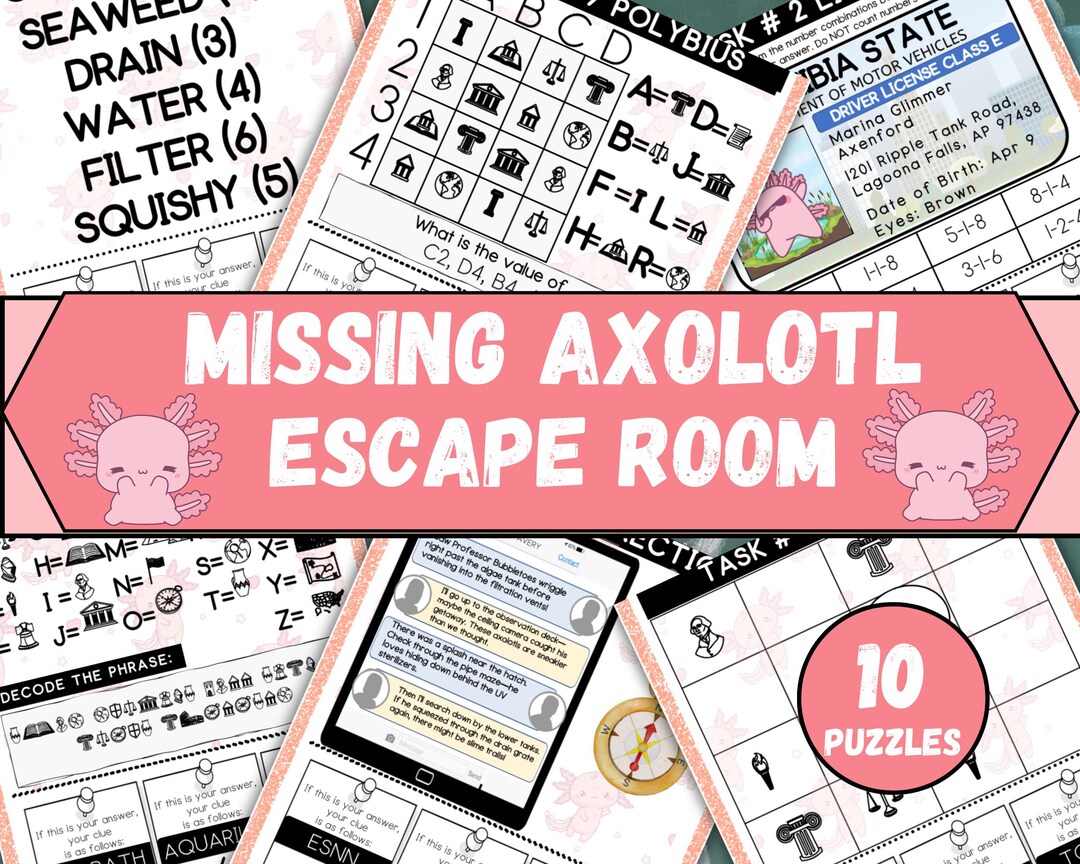 Axolotl Escape Room for Kids, Printable Escape Room Kit, Axolotl ...