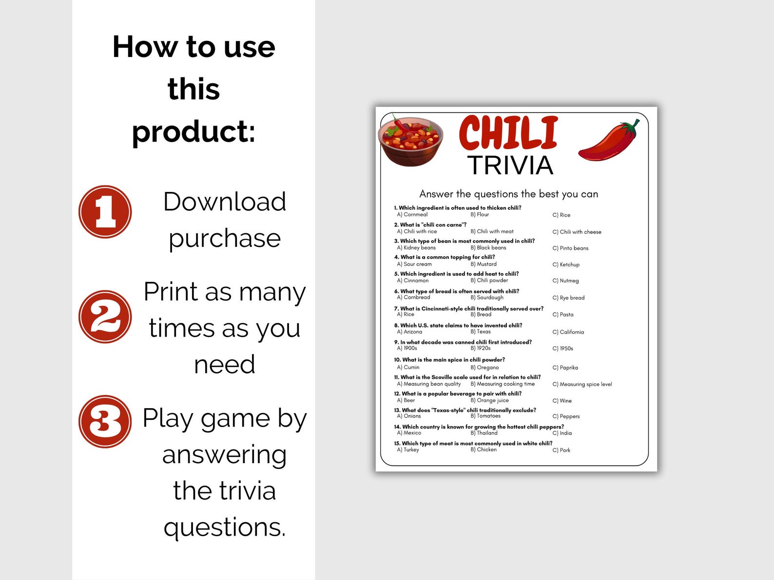 Chili Trivia Game, Chili Cookoff Quiz, Printable Chili Cook-off Game ...