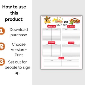 Nacho Bar Sign up Sheet, Printable Nacho Bar Potluck Sign up Form ...