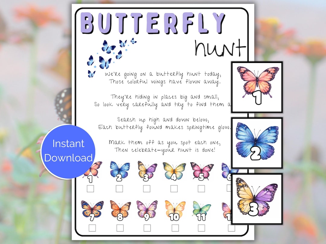 Butterfly Scavenger Hunt for Kids, Printable Spring Themed Activity for ...