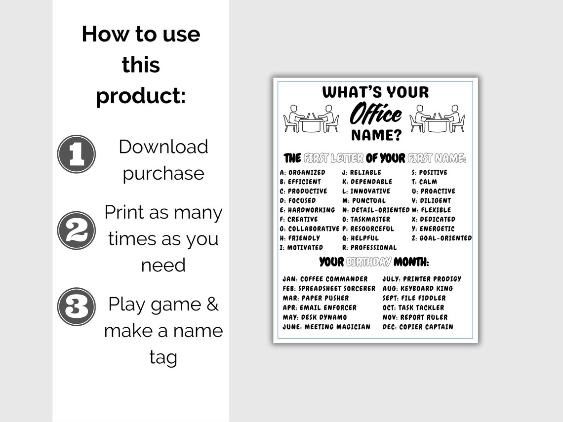 What's Your Office Name Game + Name Tags, Printable Office Party Games ...