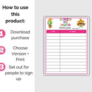 Cinco De Mayo Potluck Sign up Sheet, Printable Cinco De Mayo Party ...
