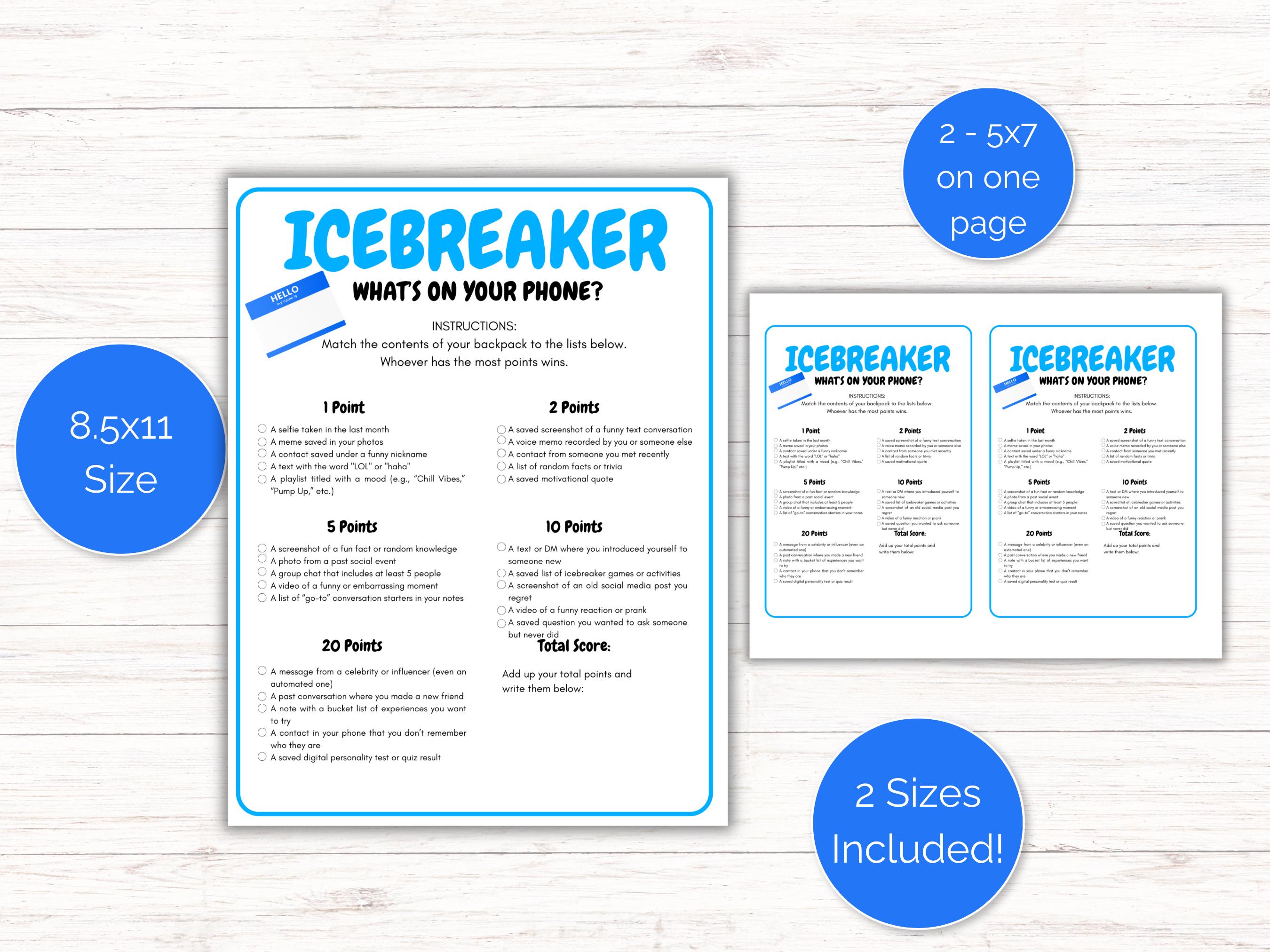 Icebreaker What's on Your Phone, Printable Icebreaker Game for Family ...