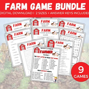 Farm Game Bundle, 9 Printable Farm Birthday Party Games for Kids, Farm ...