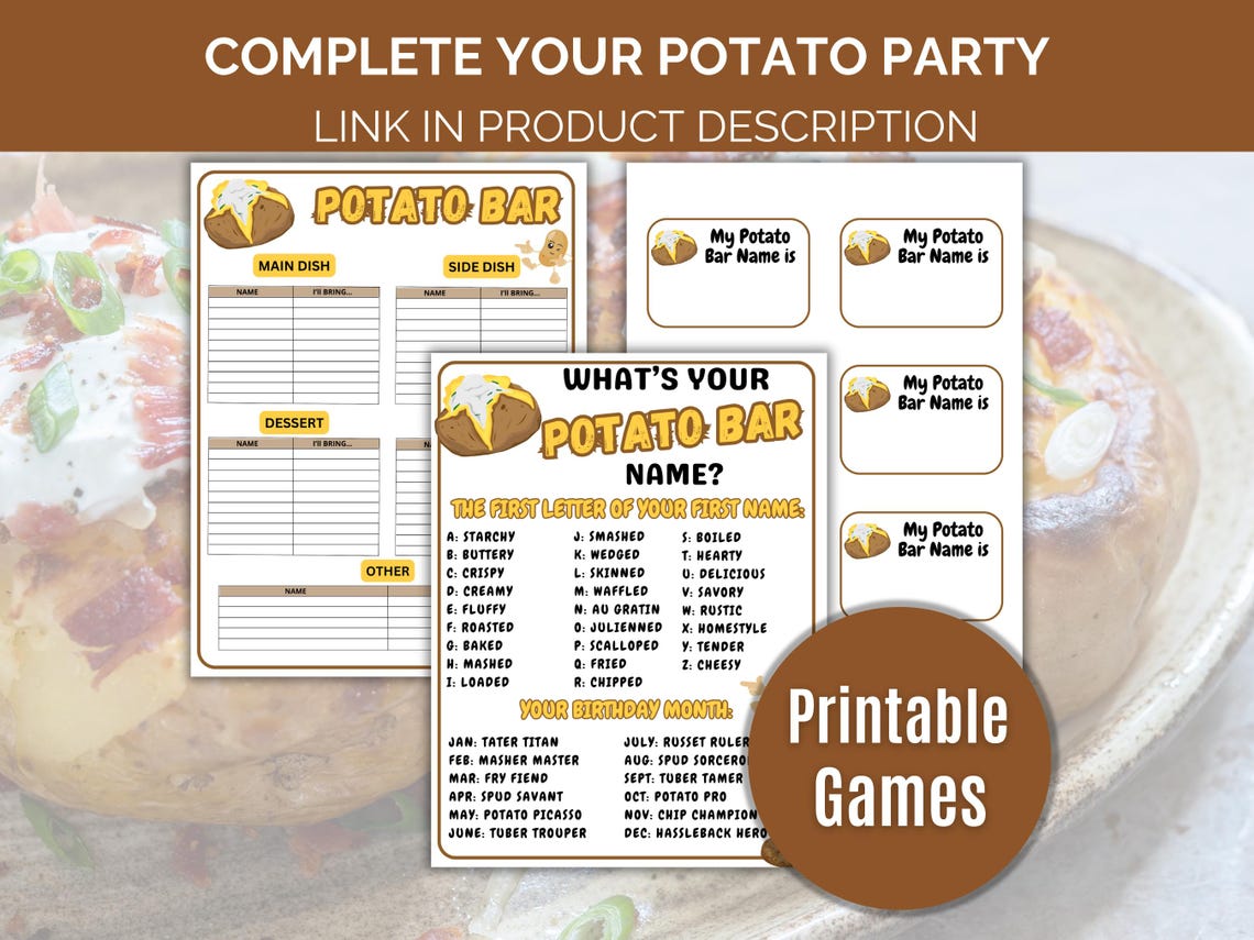 Potato Trivia Game, Potato Quiz, Printable Potato Bar Game for Kids ...