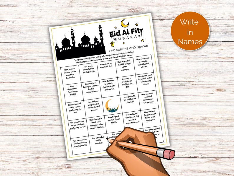 Eid Al-fitr Find Someone Who Game, Ramadan Party Mix and Mingle, Human ...