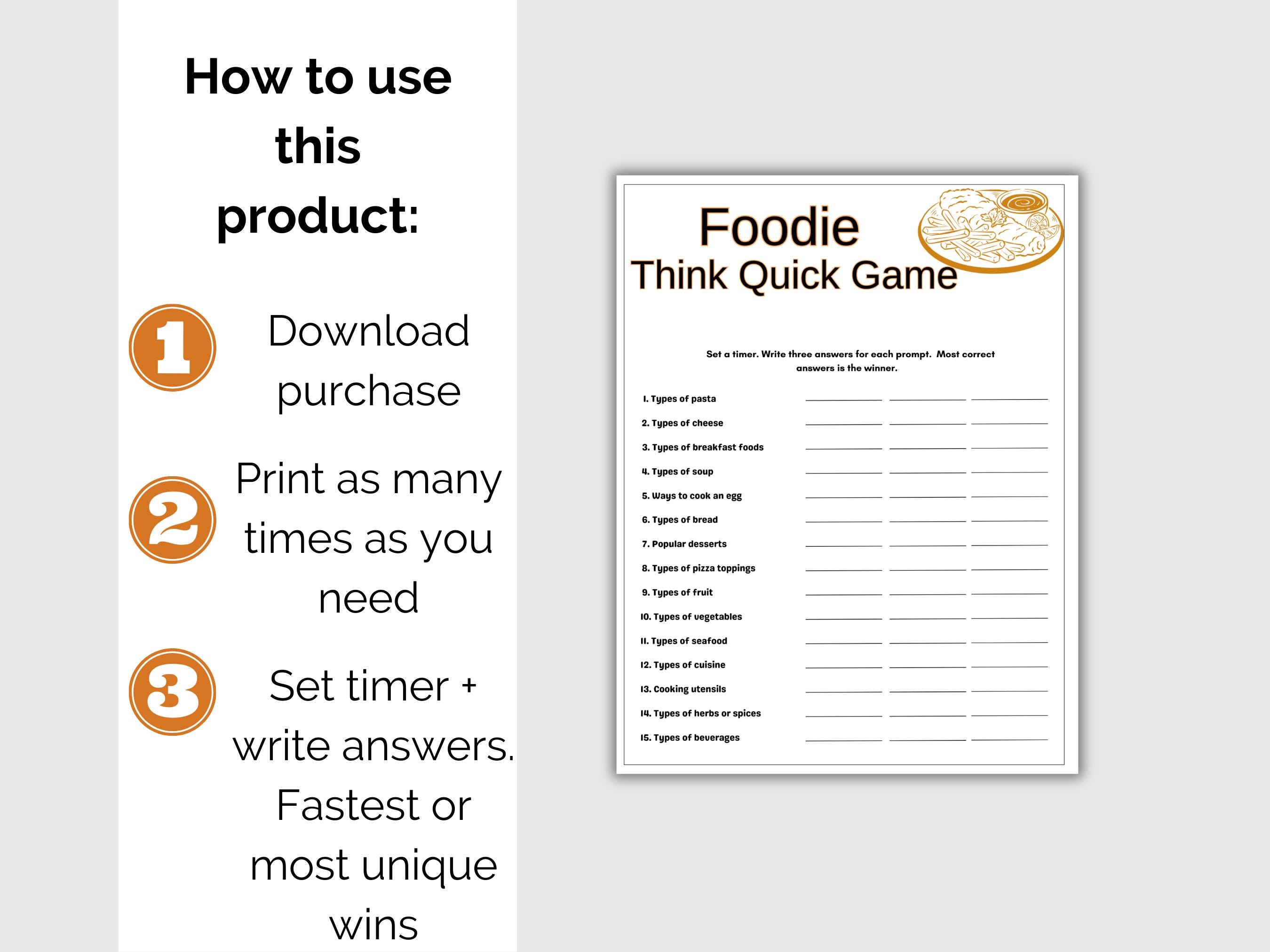 Food Think Quick, Dinner Party Games, Foodie Think Quick, Food and ...
