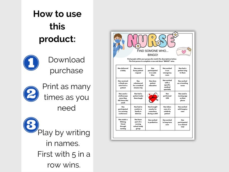 Nurse Find Someone Who Game, Nurse Graduation Game, Human Bingo Party ...