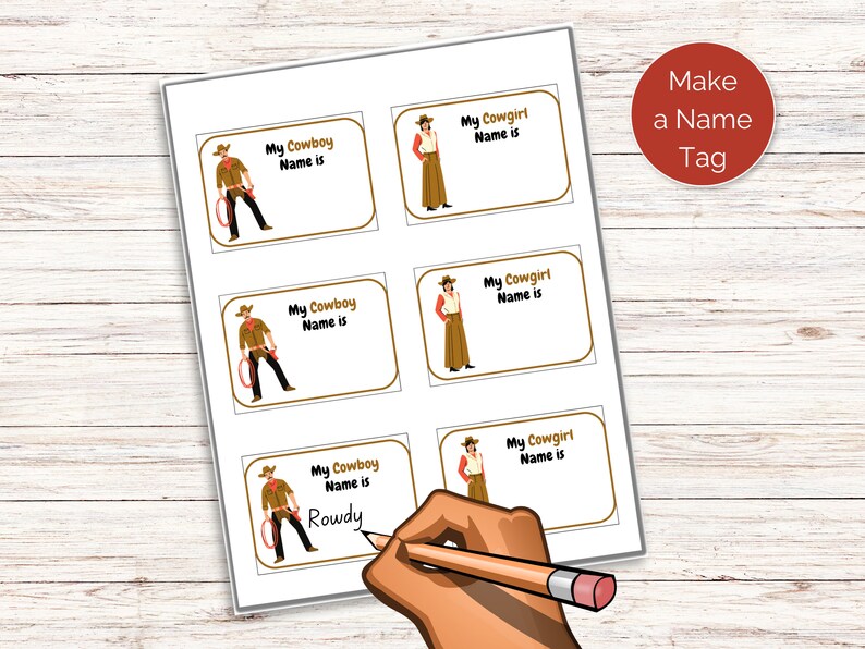 What's Your Cowboy Name Game + Name Tags, What's Your Cowgirl Name ...