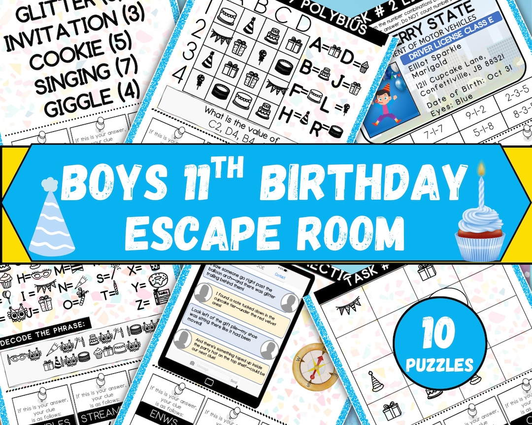 Boys 11th Birthday Escape Room, Birthday Party Games, Printable Escape ...