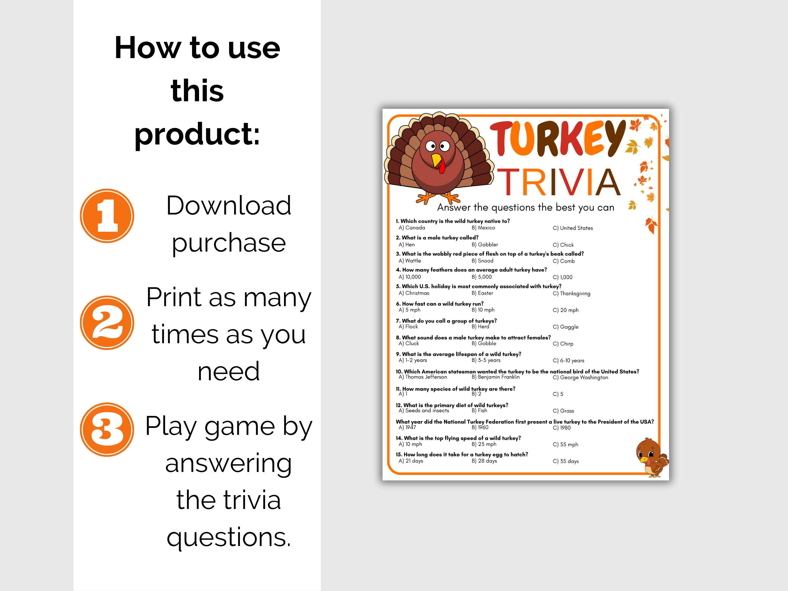 Turkey Trivia Game, Turkey Quiz, Thanksgiving Party Games ...