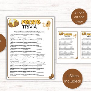 Potato Trivia Game, Potato Quiz, Printable Potato Bar Game for Kids ...