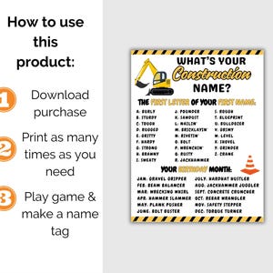 What's Your Construction Name Game + Name Tags, Printable Construction ...