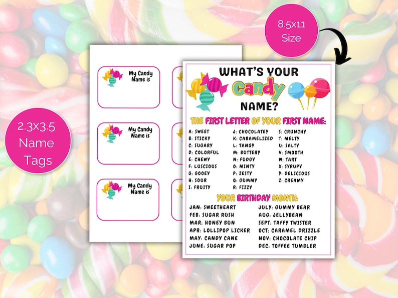 What's Your Candy Name Game + Name Tags, Printable Candy Party Game ...