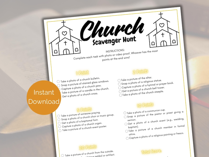 Church Scavenger Hunt, Printable Church Photo Scavenger Hunt, Sunday ...