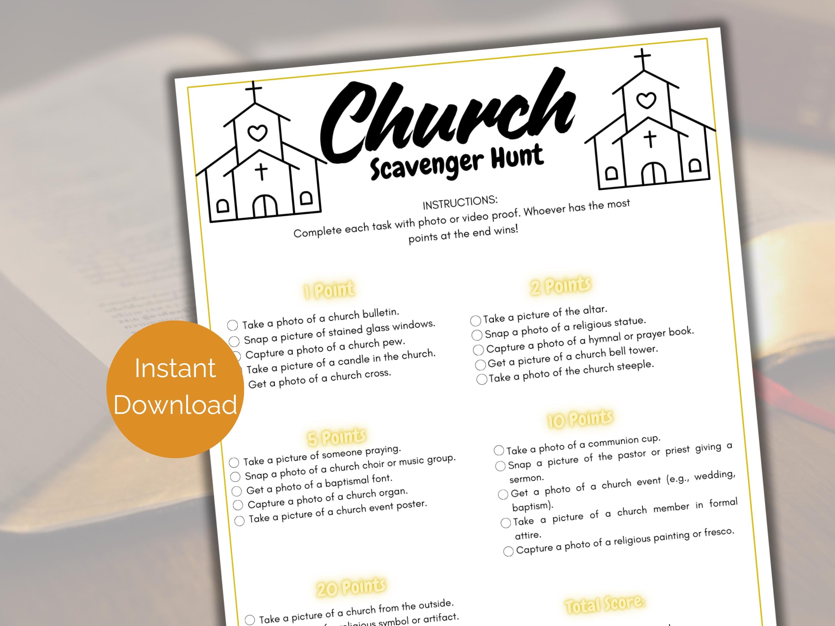 Church Scavenger Hunt, Printable Church Photo Scavenger Hunt, Sunday ...