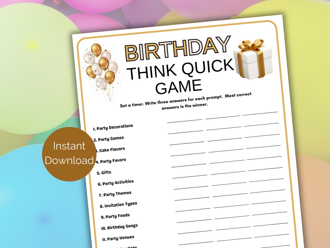 Birthday Think Quick, Birthday Party Games for Kids and Adults ...