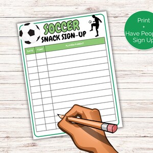 Soccer Snack Sign up Sheet, Printable Soccer Snack Schedule, Soccer ...