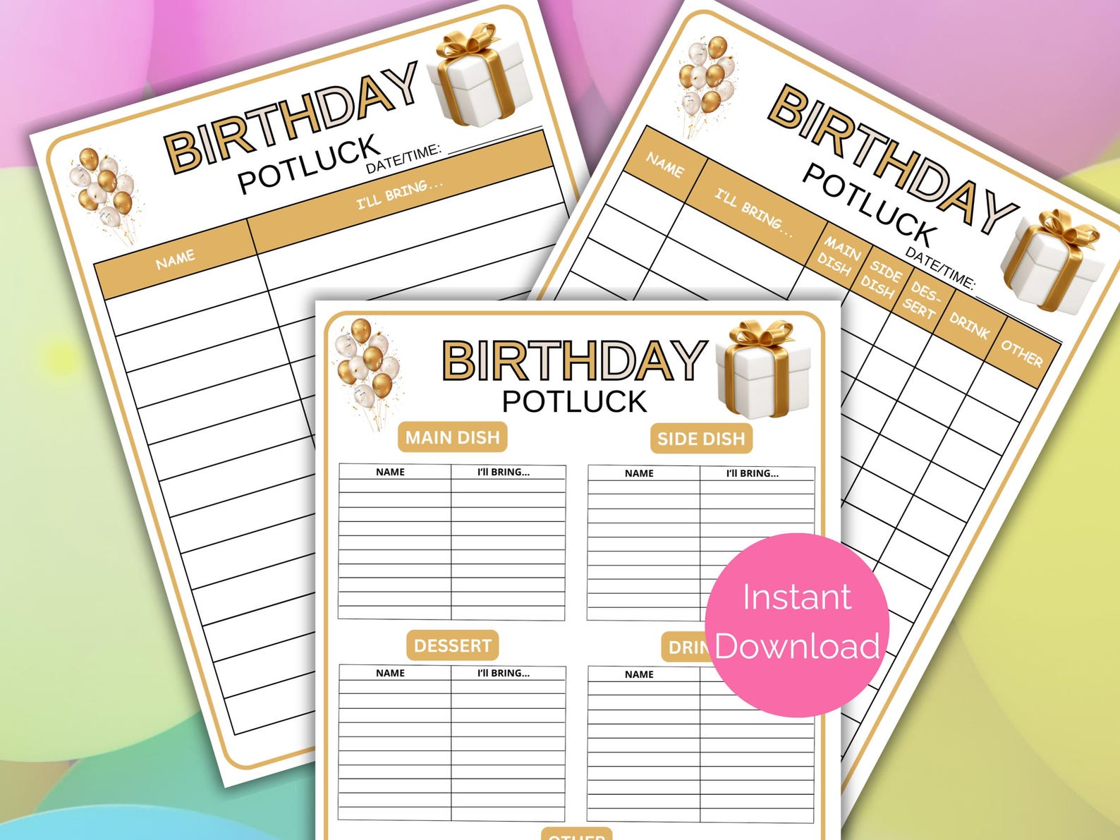 Birthday Potluck Sign up Sheet, Printable Birthday Party Potluck Sign ...