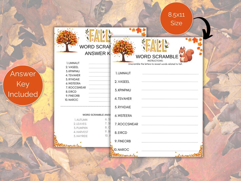 Fall Word Scramble Game, Printable Fall Word Search Game, Fall Party ...