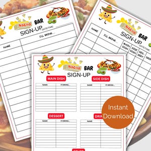 Nacho Bar Sign up Sheet, Printable Nacho Bar Potluck Sign up Form ...