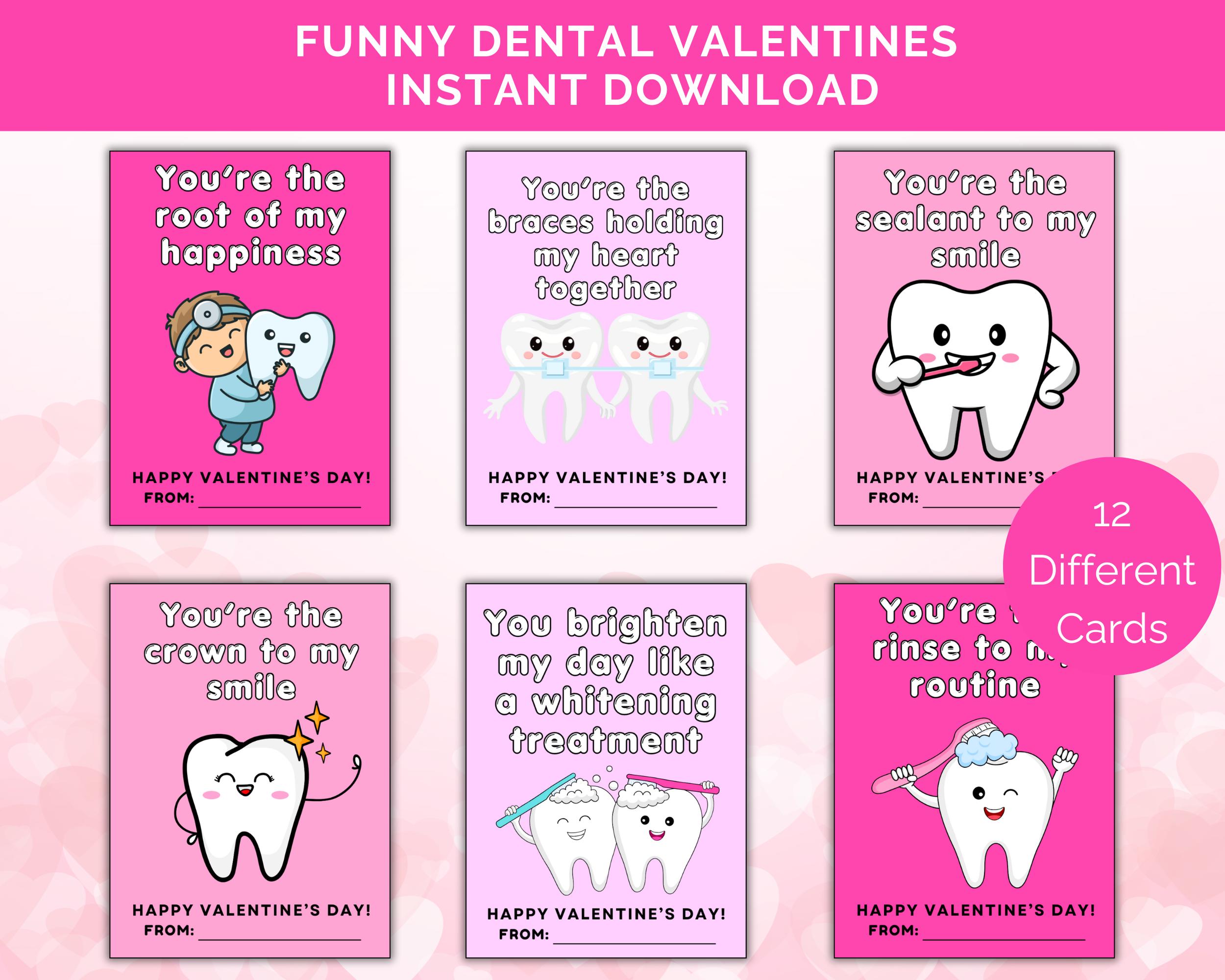 Funny Dental Valentine Cards, 12 Printable Dental Valentines for ...