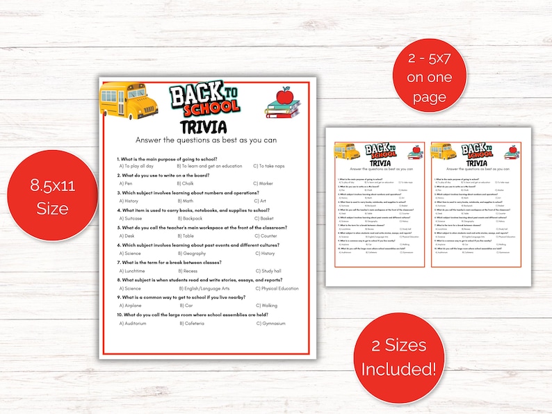 Back to School Trivia Game, First Day of School Icebreaker, School ...