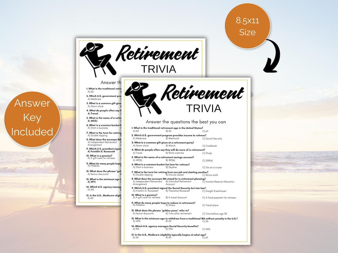 Retirement Trivia Game, Printable Retirement Quiz, Retirement Party ...