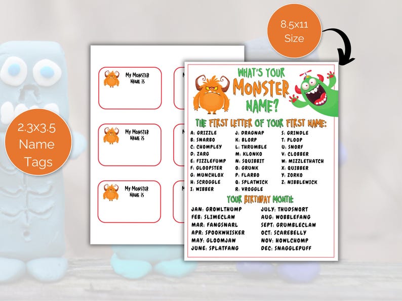 What's Your Monster Name Game Name Tags, Halloween Name Game, Printable ...
