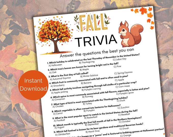 Fall Trivia Game, Autumn Trivia Quiz, Fall Printable Game, Fall Party ...