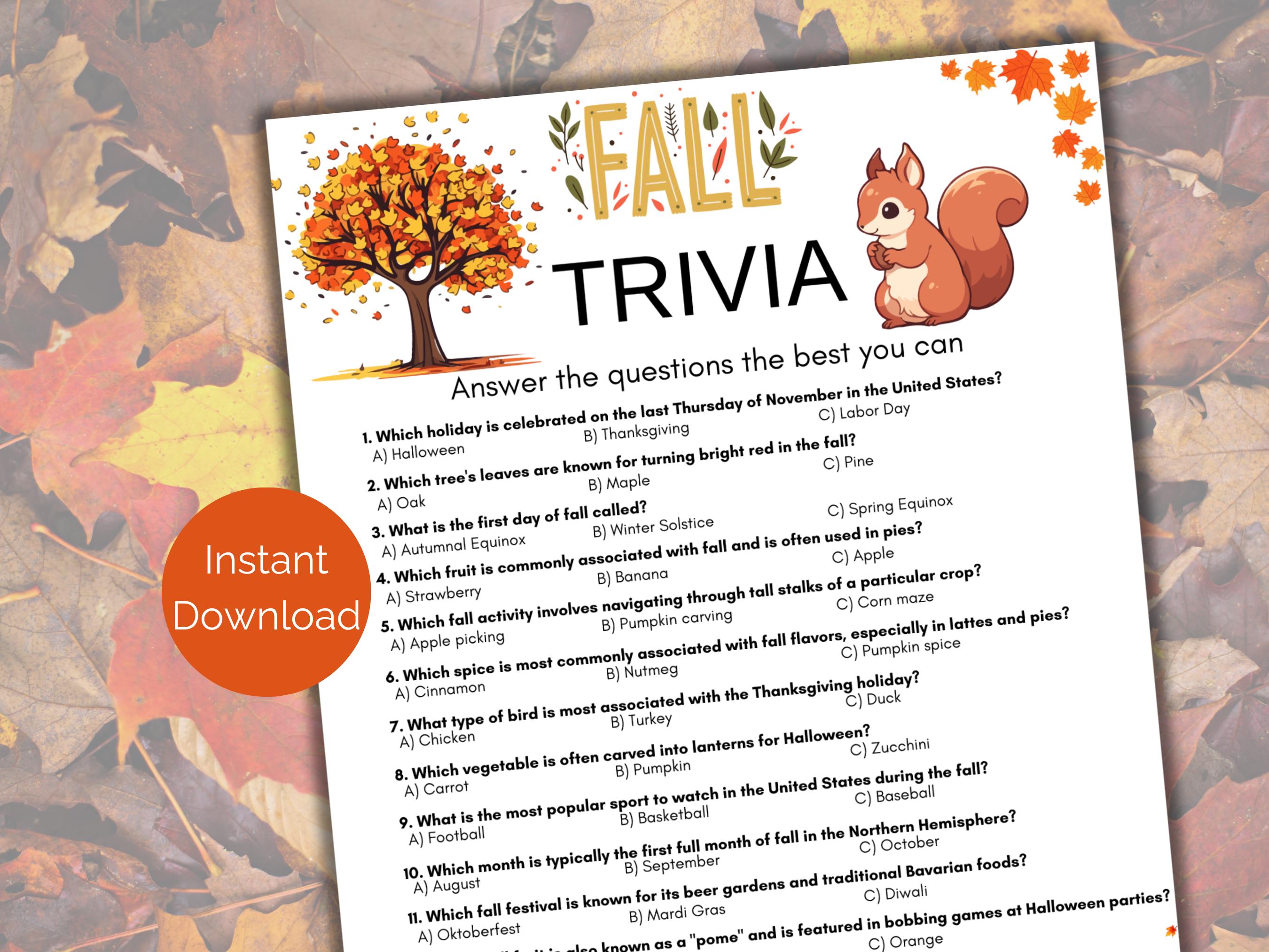 Fall Trivia Game, Autumn Trivia Quiz, Fall Printable Game, Fall Party ...