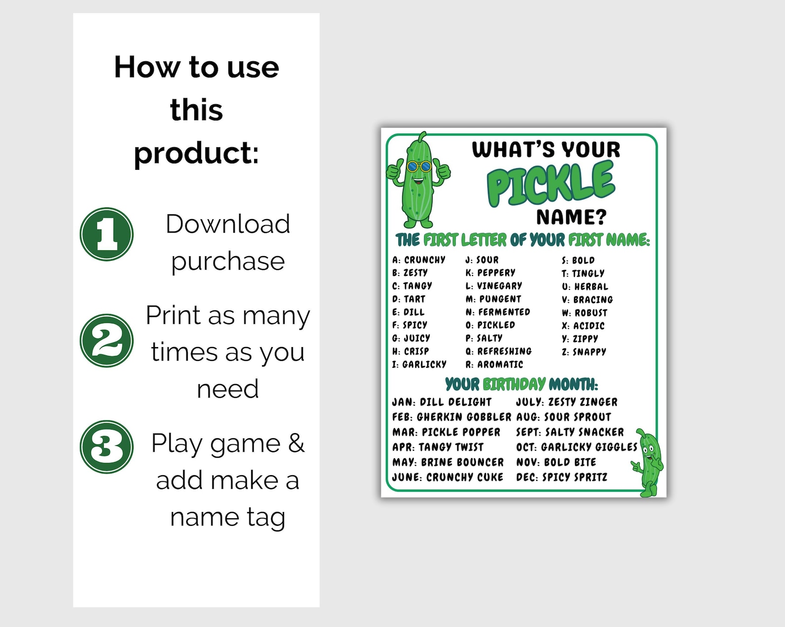 Pickle Games Bundle, Pickle Themed Party Activity, Party Party Games ...