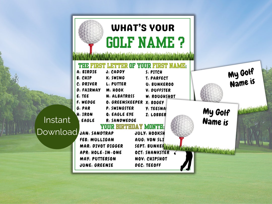 What's Your Golf Name Game + Name Tags, Golf Party Game, Golf Birthday ...