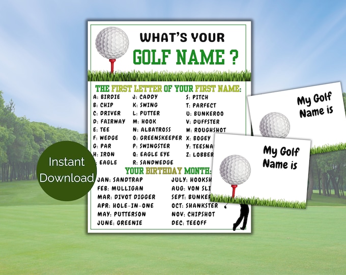 What's Your Golf Name Game + Name Tags, Golf Party Game, Golf Birthday ...