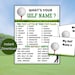 What's Your Golf Name Game + Name Tags, Golf Party Game, Golf Birthday ...