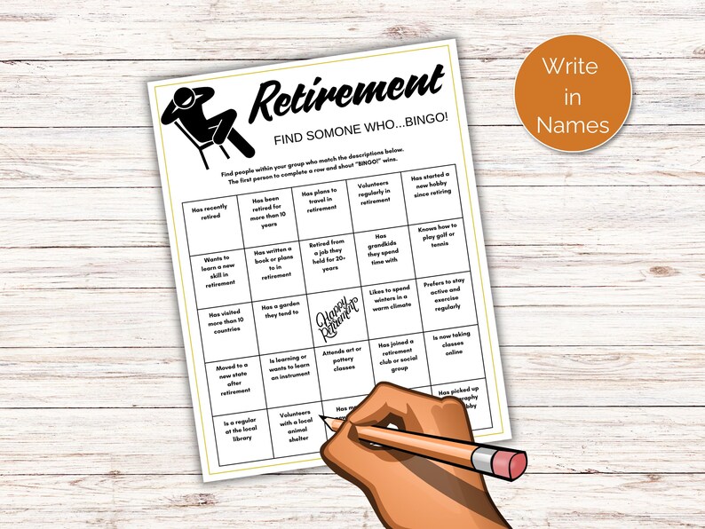 Retirement Find Someone Who Game, Printable Retirement Party Mix and ...