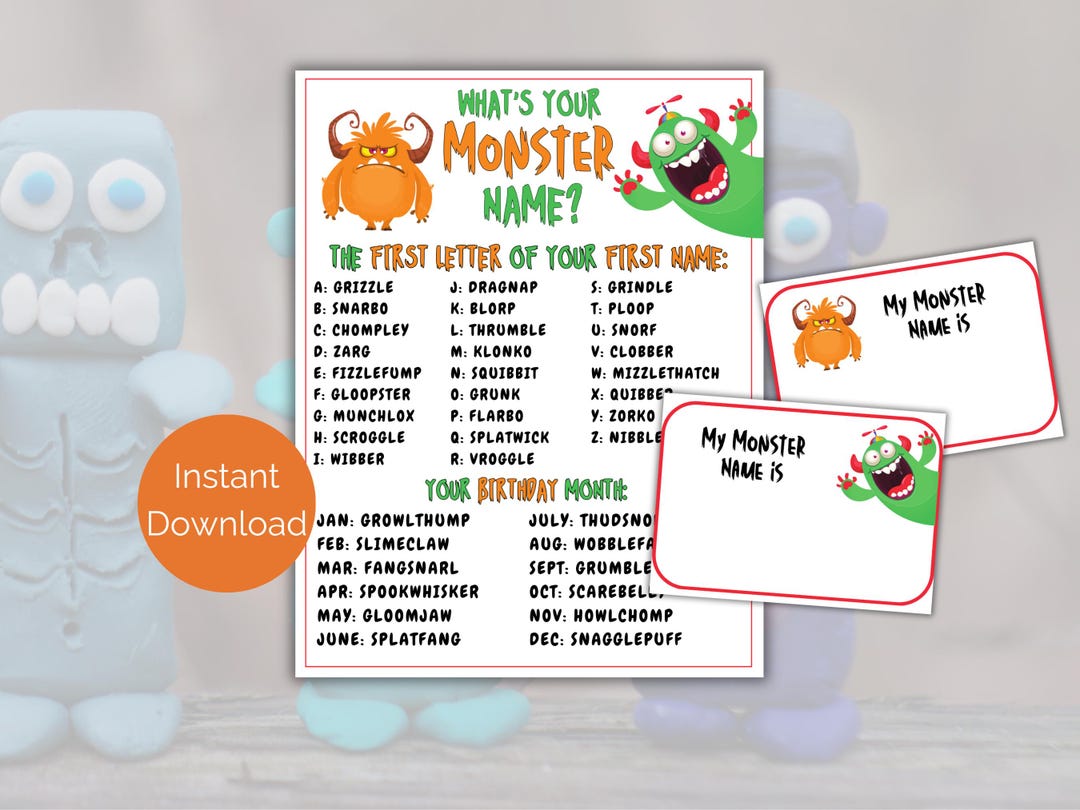 What's Your Monster Name Game + Name Tags, Halloween Name Game ...