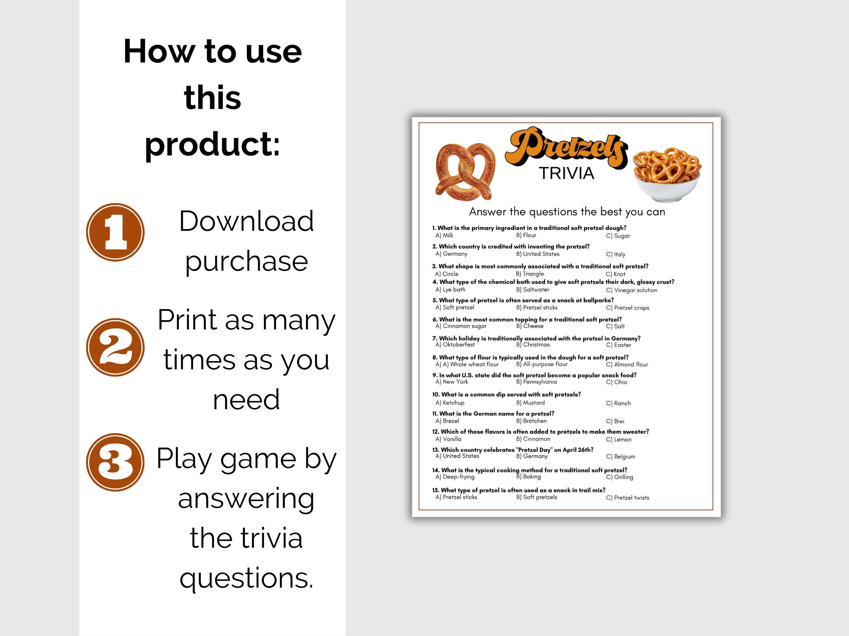 Pretzel Trivia Game, Pretzel Quiz, Printable German Party Game for Kids ...