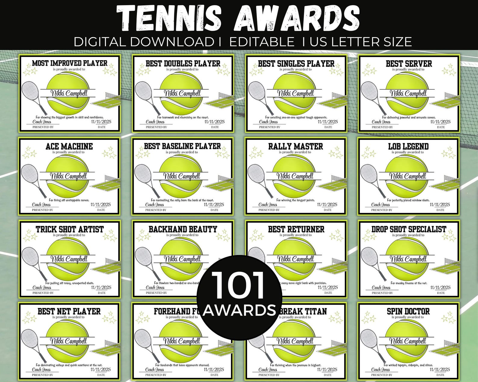 Editable Tennis Award Certificates, 101 Printable End of Season Tennis ...