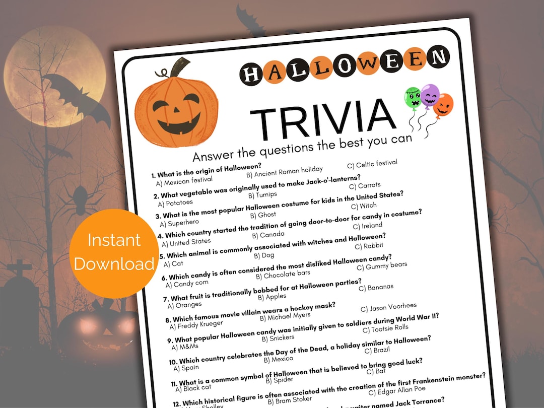 Halloween Trivia Game, Printable Halloween Trivia Quiz for Kids and ...