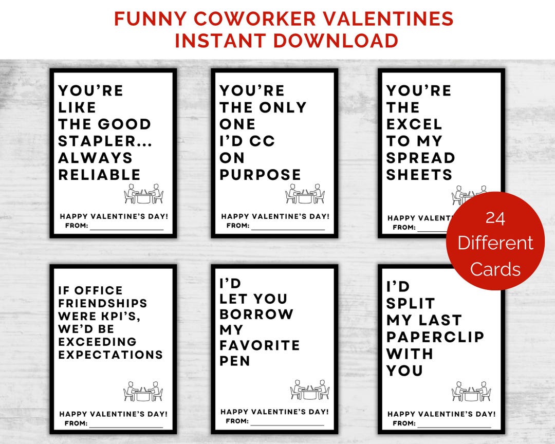 Funny Coworker Valentine Cards, Workplace Valentine Cards, Printable ...
