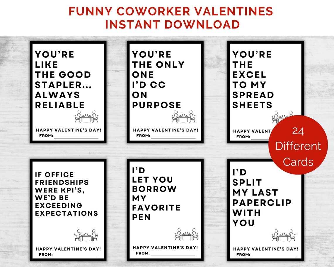 Funny Coworker Valentine Cards, Workplace Valentine Cards, Printable Valentines for Coworkers ...
