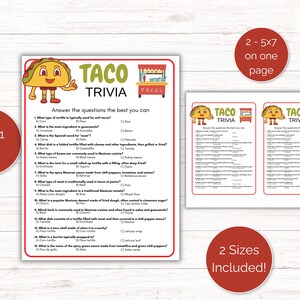 Taco Trivia Game, Taco Quiz, Printable Mexican Fiesta Game, Cinco De ...