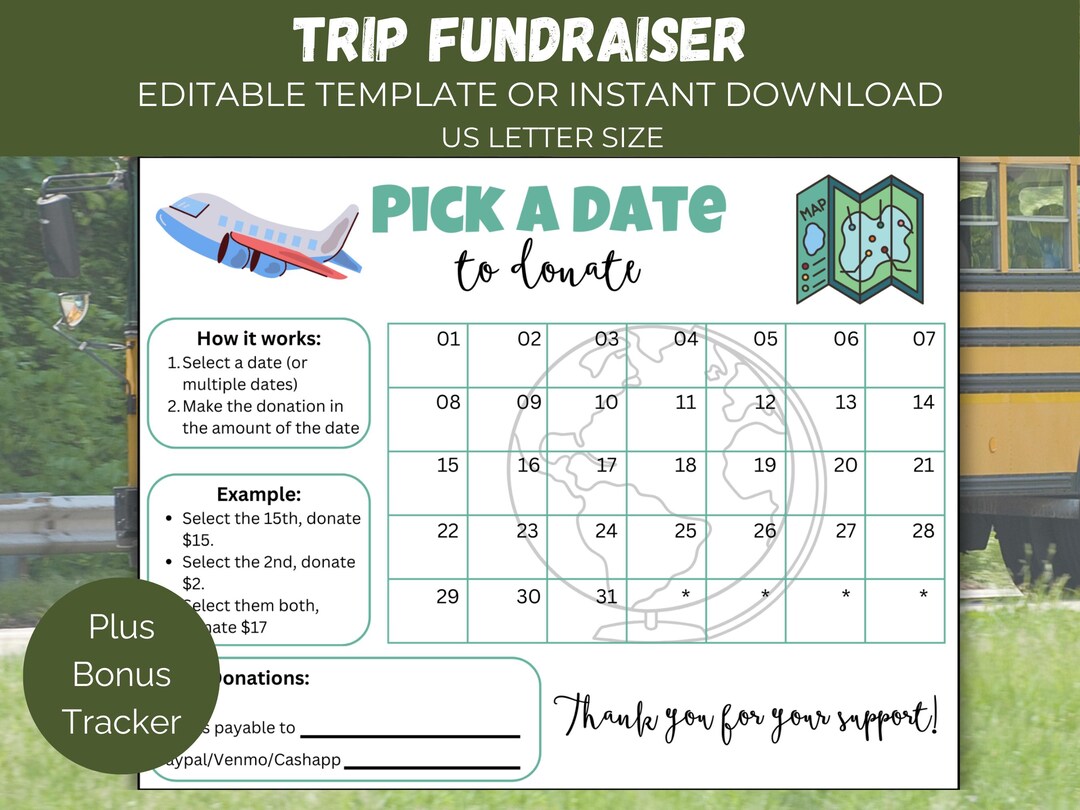 Editable Class Field Trip Pick A Date, Senior Trip Fundraiser Calendar ...
