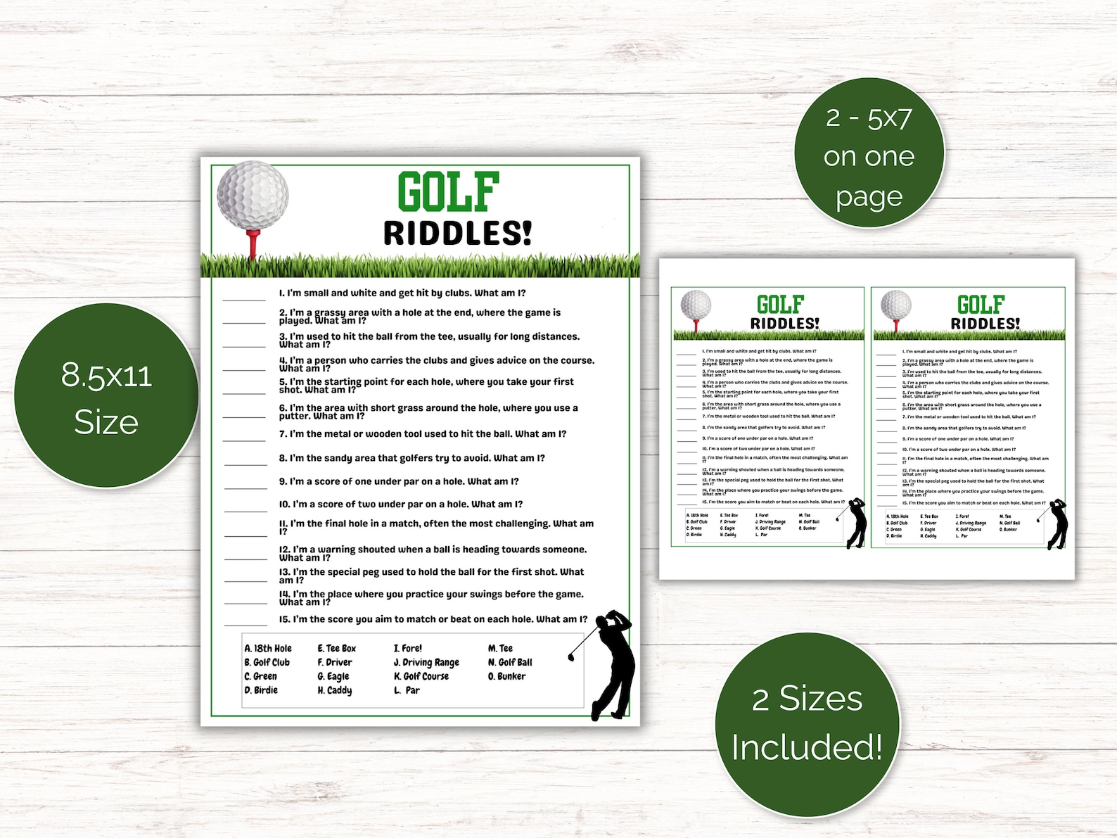 Golf Riddles, Printable Golf Activity, Golf Month Game, Golf Team Party ...