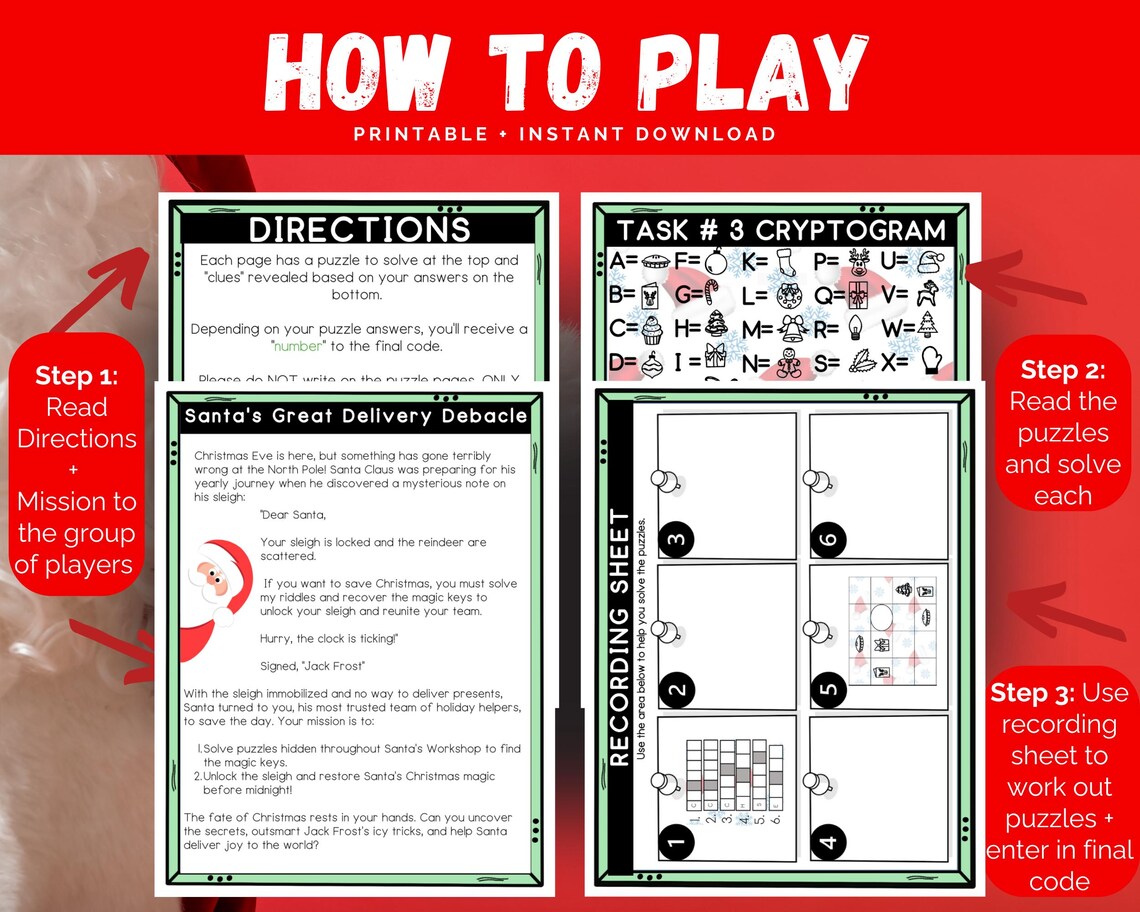 Save Santa Escape Room Game, Printable Christmas Escape Room Kit, DIY ...